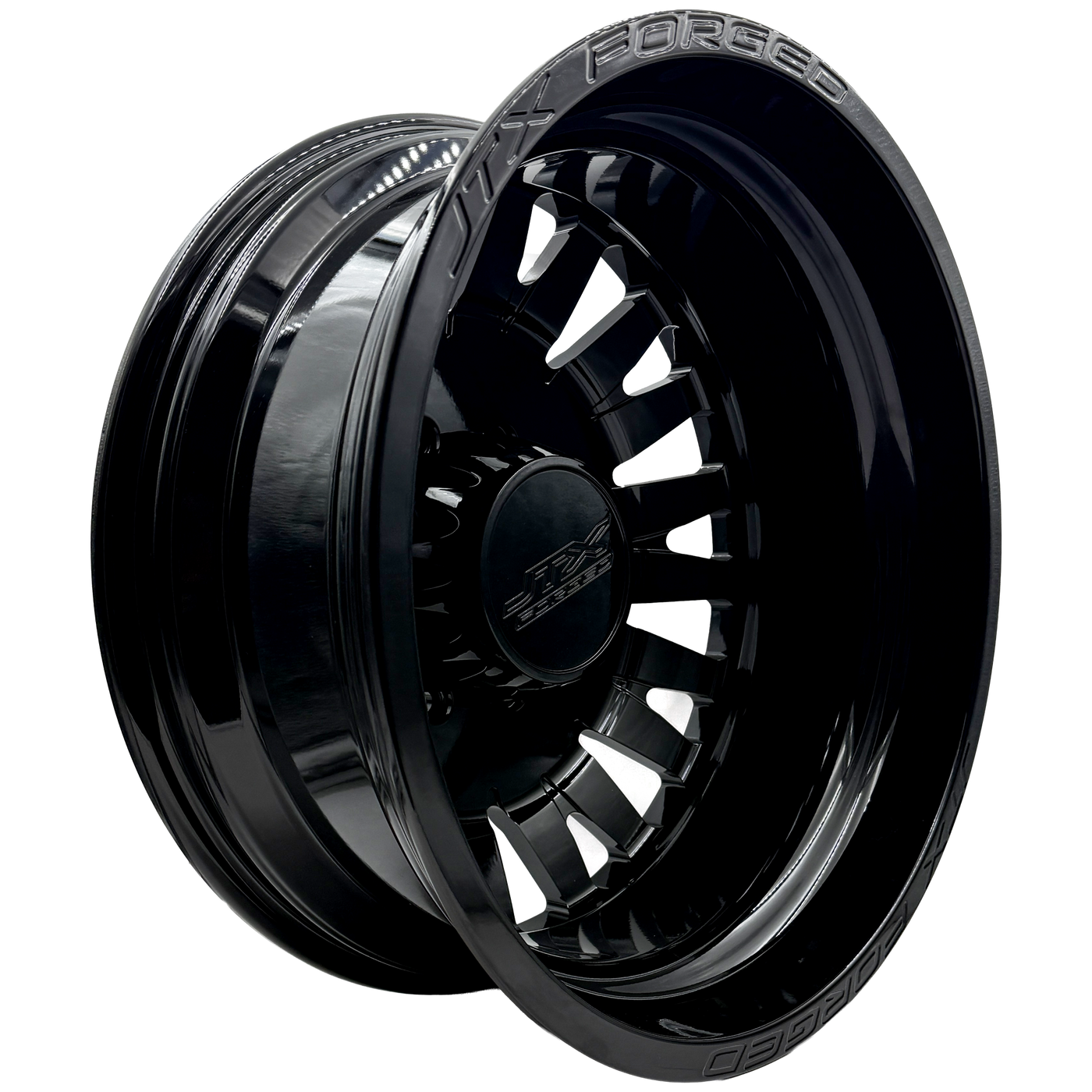 JTX Forged Ballistic Gloss Black Dually Wheels — Dually Wheels Canada