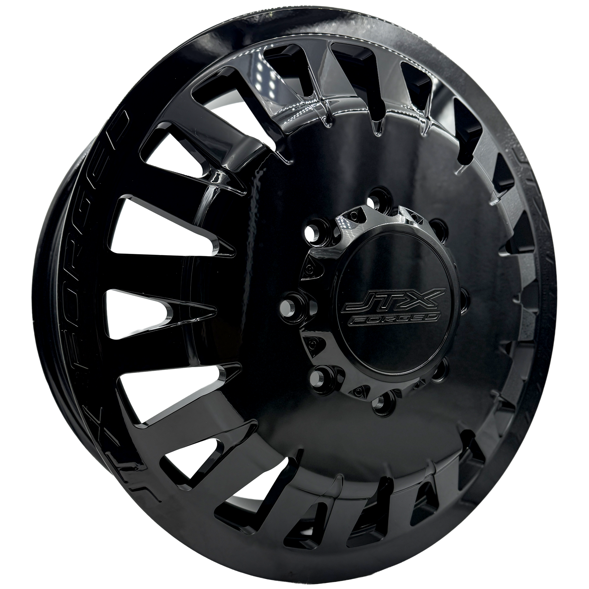 JTX Forged Ballistic Gloss Black Dually Wheels — Dually Wheels Canada